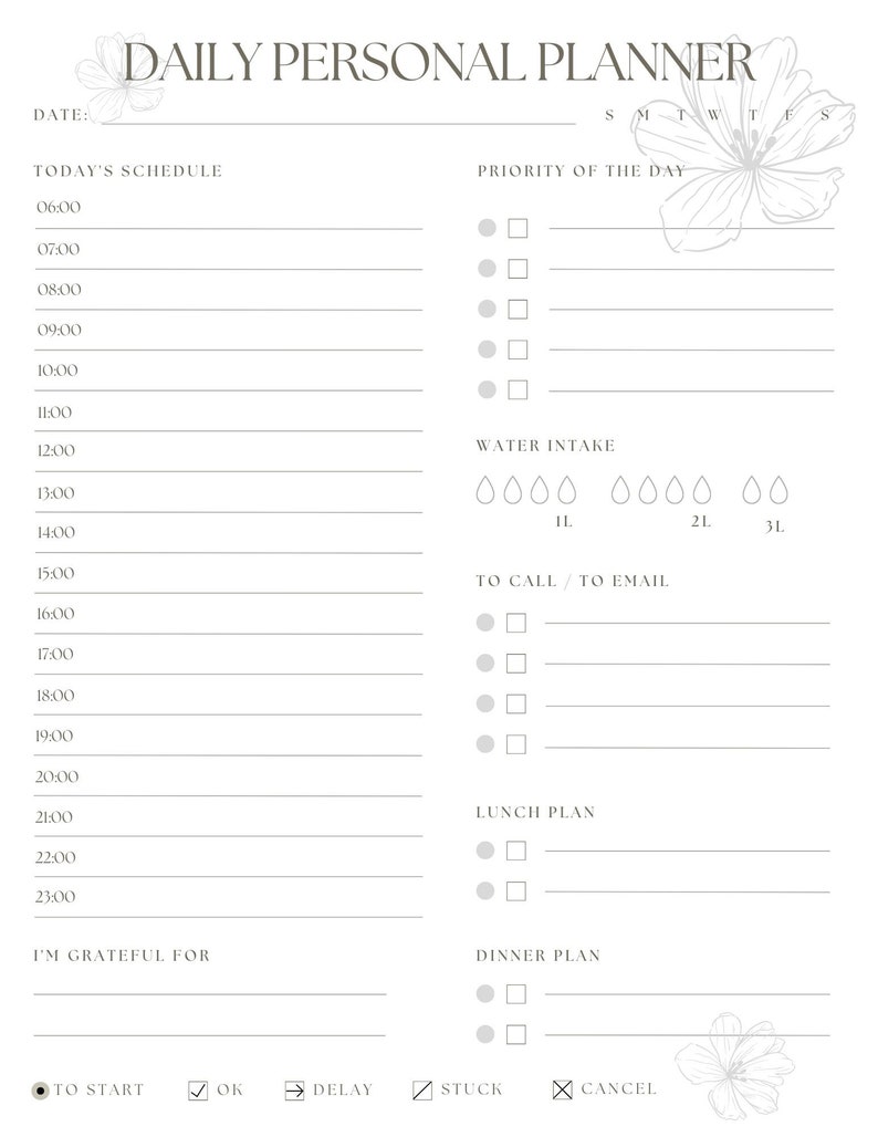 Daily Planner Printable PDF, With Schedule Section 6am-11pm, for Work ...