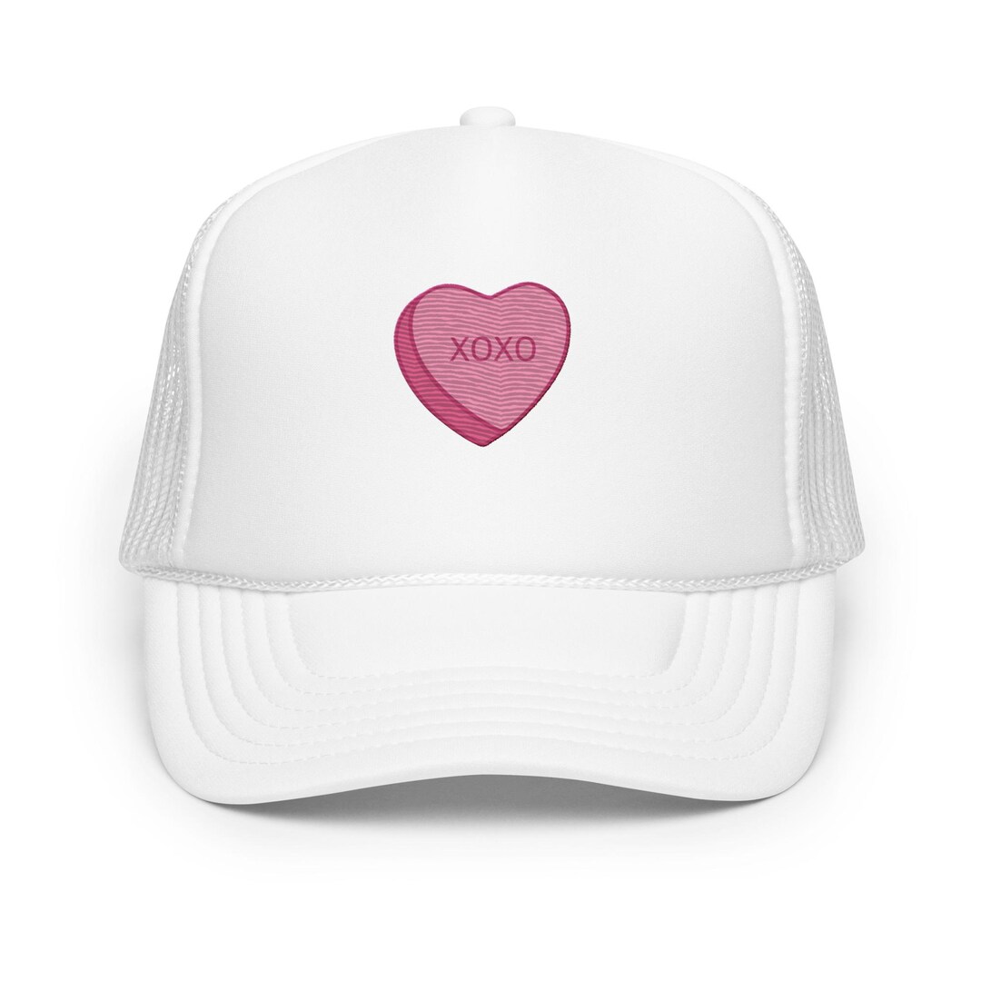Pink XOXO Conversation Heart Foam Trucker Hat Funny Valentine's Day ...
