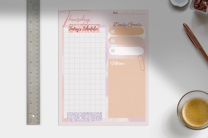Daily Planner Pink Glitter Aesthetic Monthly Goals - Etsy