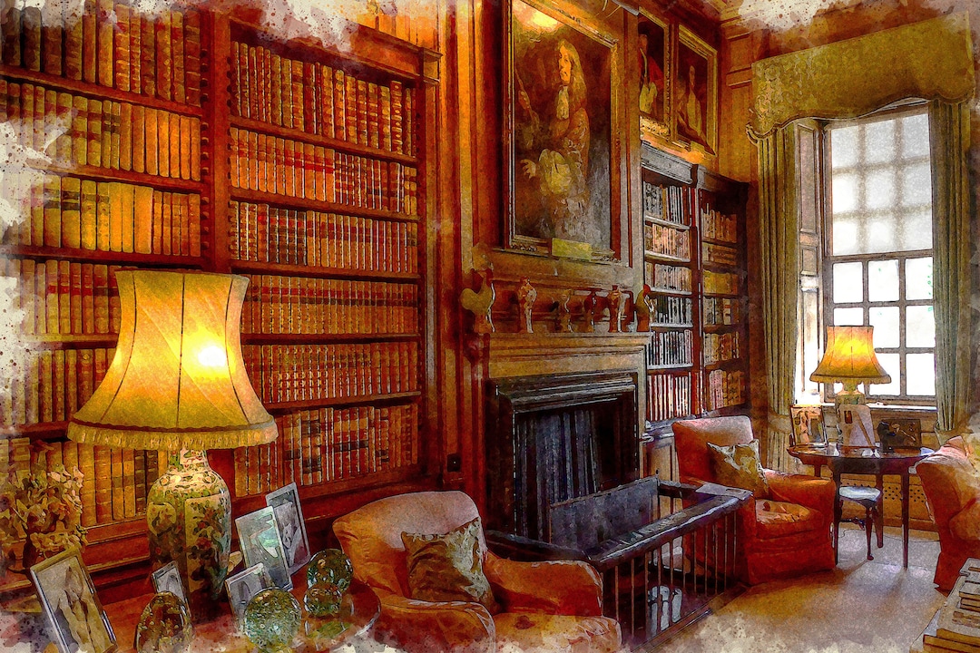 Antony House Library Britannia Series cornwall Watercolor Illustration ...