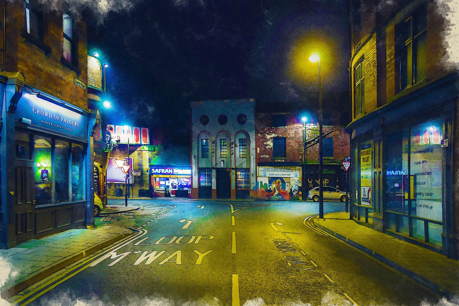 Leeds by Night Britannia Series west Yorkshire Watercolor Illustration ...