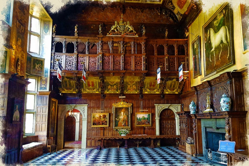 Marble Hall, Hatfield House Britannia Series hertfordshire Watercolor ...