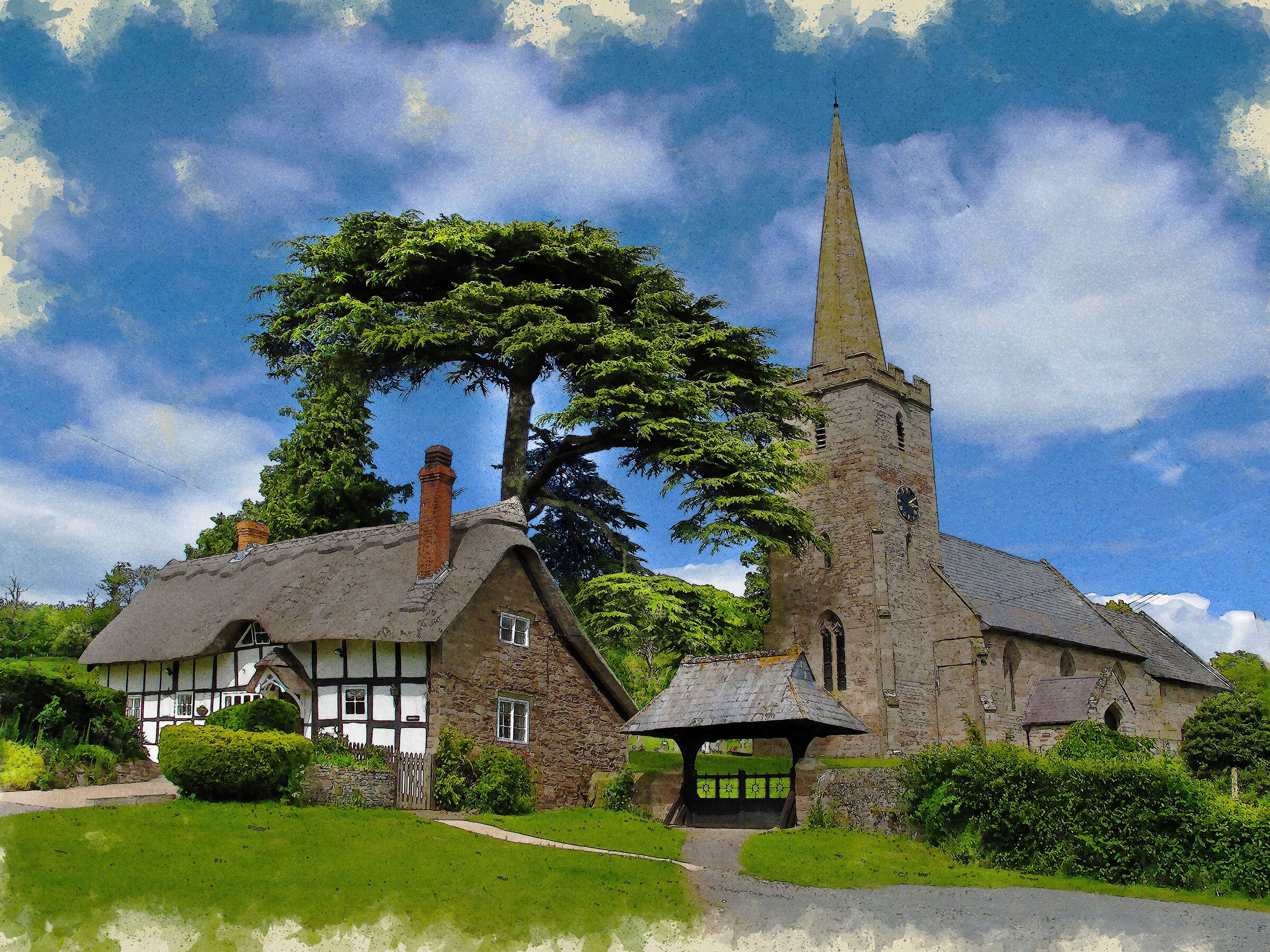 Stretton Grandison Britannia Series herefordshire Watercolor ...