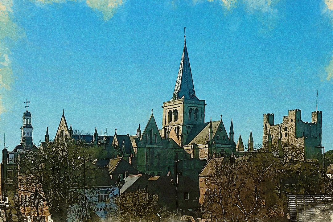 Rochester Skyline Britannia Series kent Watercolor Illustration From ...