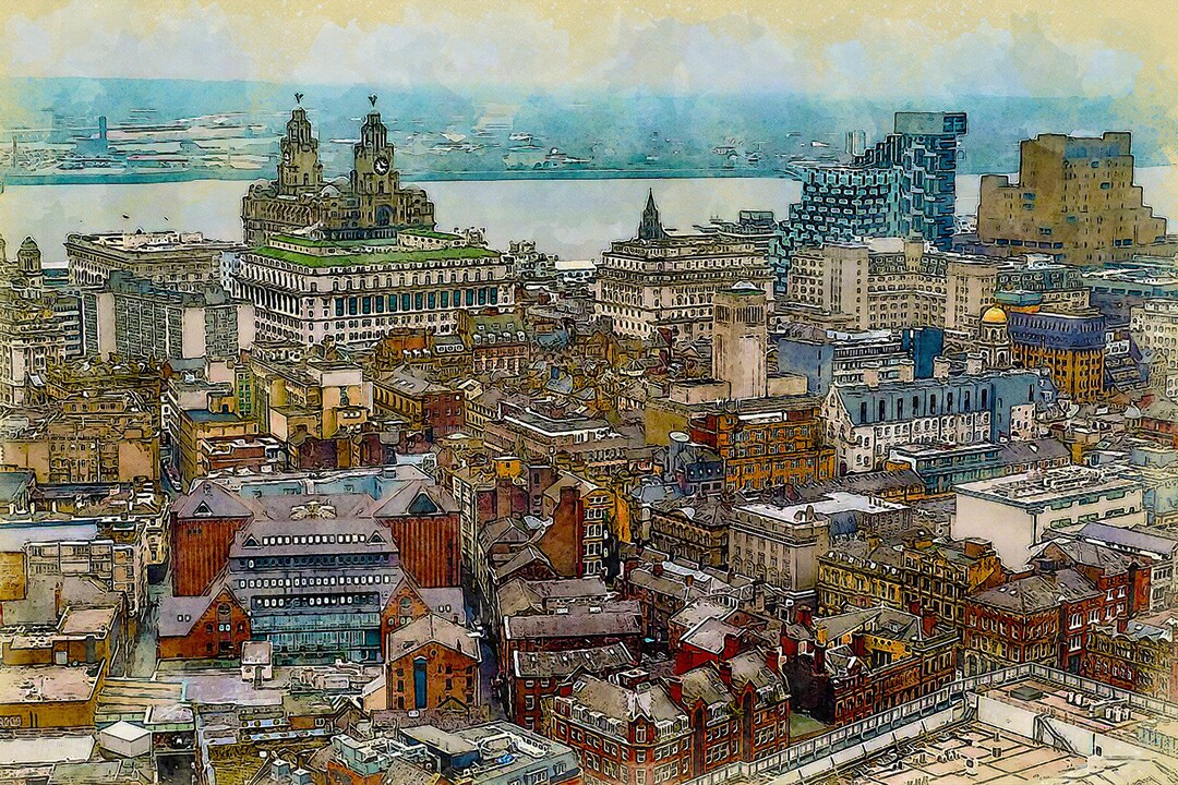 Liverpool Roofscape Britannia Series merseyside Watercolor Illustration ...