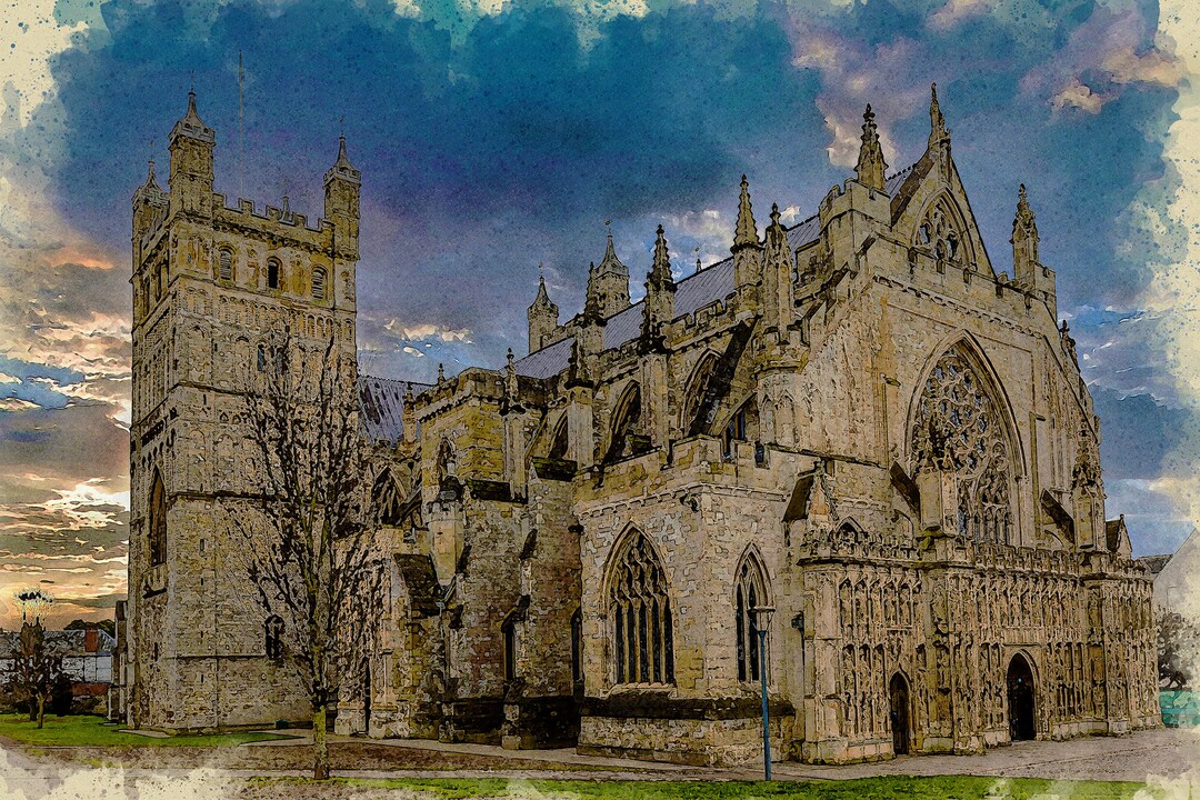 Exeter Cathedral Britannia Series devonshire Watercolor Illustration ...