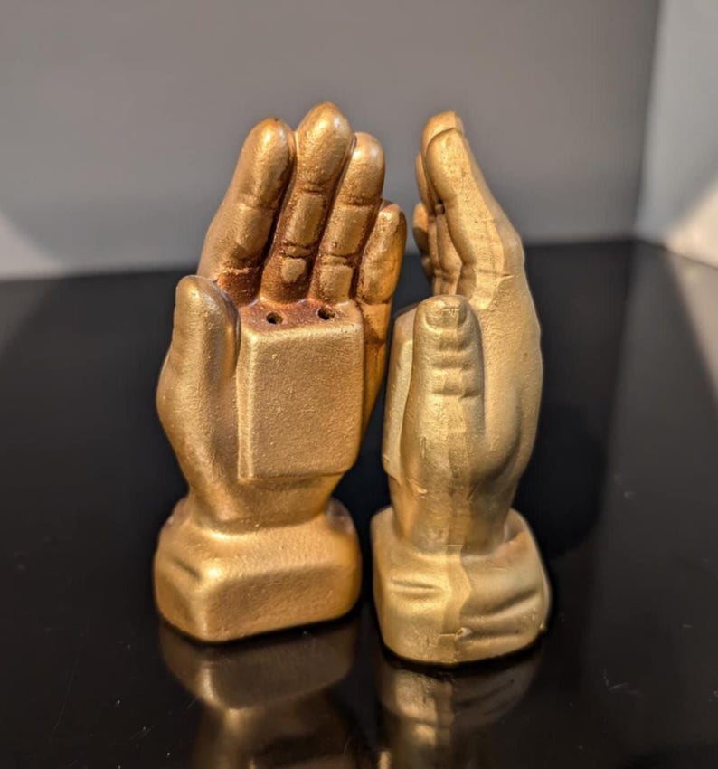 Vintage Praying Hands Salt & Pepper Shakers: Gold Ceramic, 1960s Japan ...