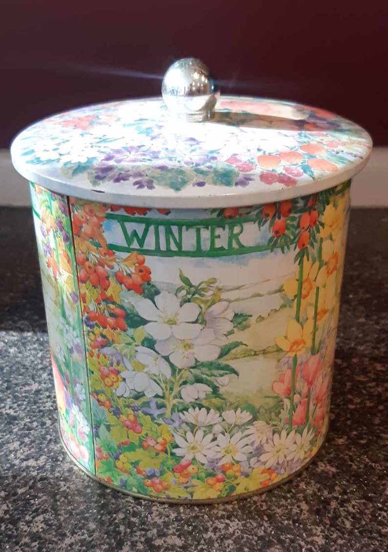 Vintage Biscuit Tin / Four Seasons Tin / Cookie Tin / Floral Tin - Etsy