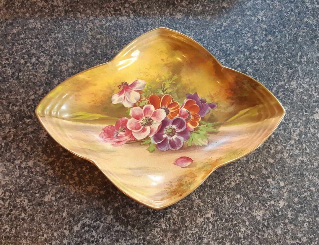 Royal Winton Grimwades Hand Painted Dish - "anemone" Pattern - 1930's Signed Dish - Decorative ...