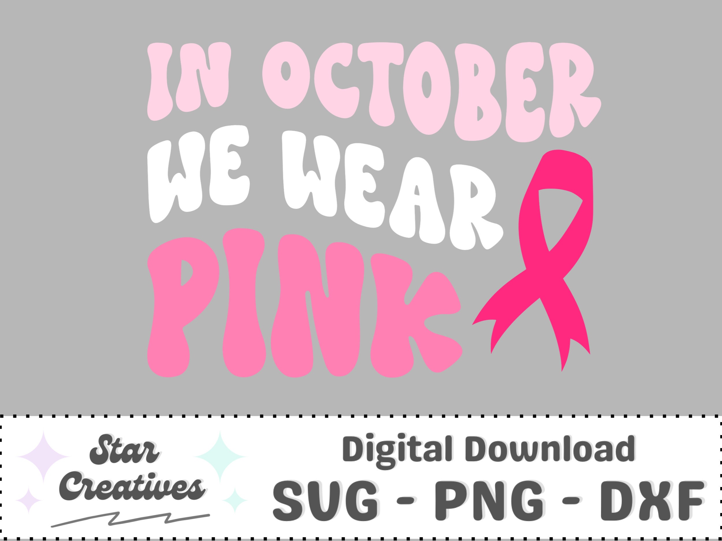 In October We Wear Pink SVG PNG, Groovy Svg, Breast Cancer Month ...