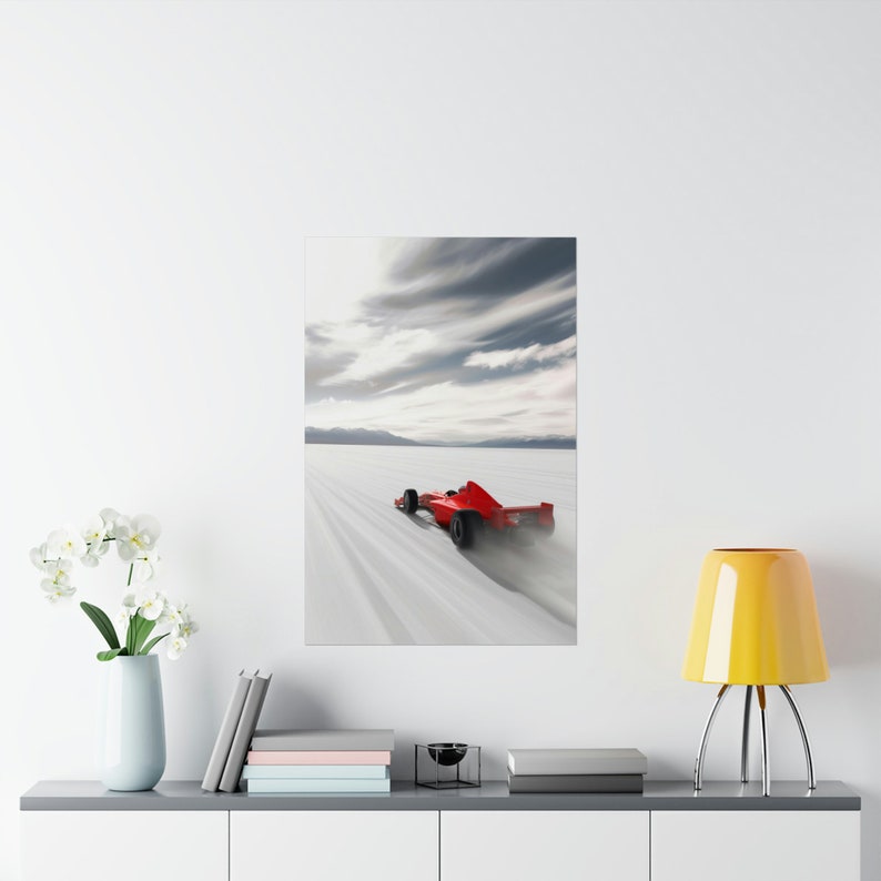 Vintage Formula 1 Poster | F1 Car Driving on Salt Flats | Vintage Race ...
