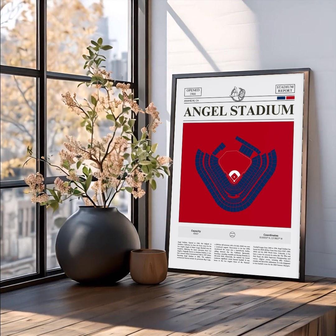 1 Los Angeles Baseball Stadium Art Print Anaheim Ballpark Illustration ...