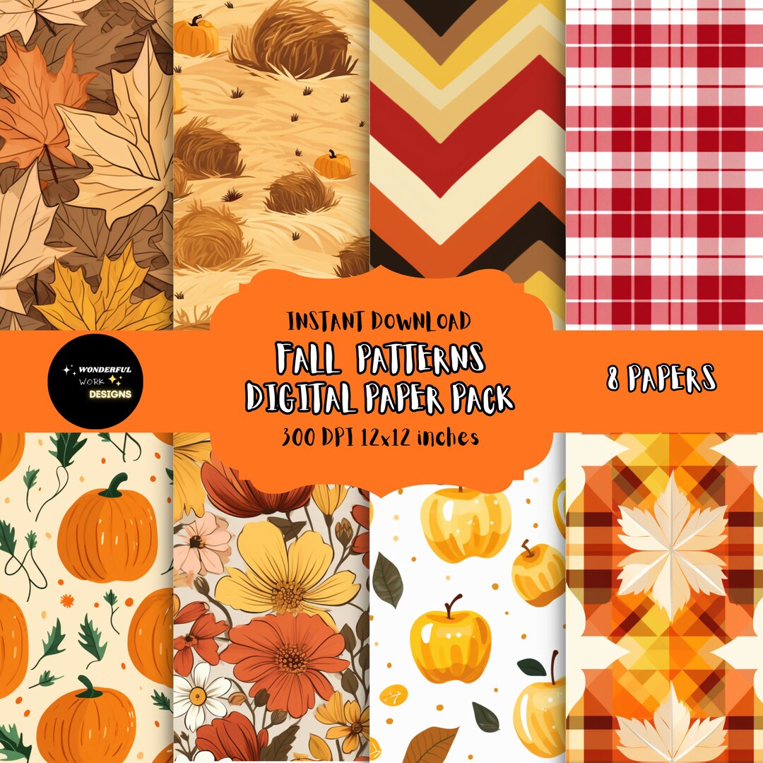 8 Fall Digital Paper Seamless Pattern, Fall, Thanksgiving, Autumn ...