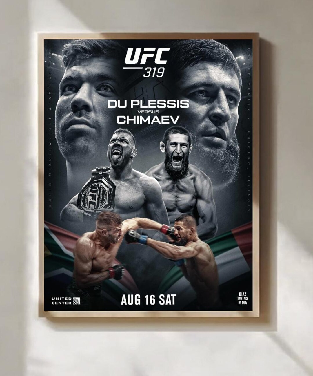 1 dricus du Plessis vs khamzat chimaev ufc 319 16 août affiche art ...