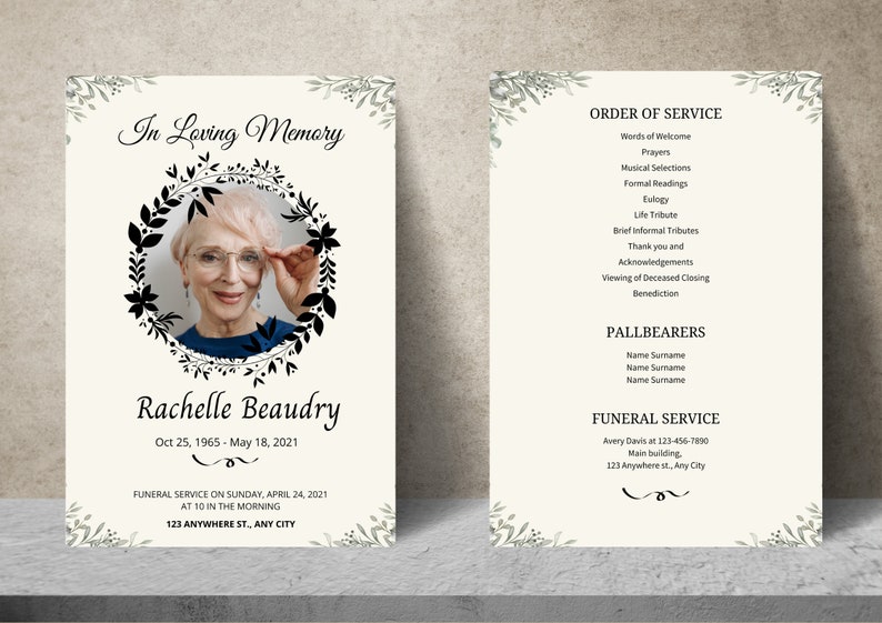 Editable Floral Funeral Program Template Celebrating the Life - Etsy