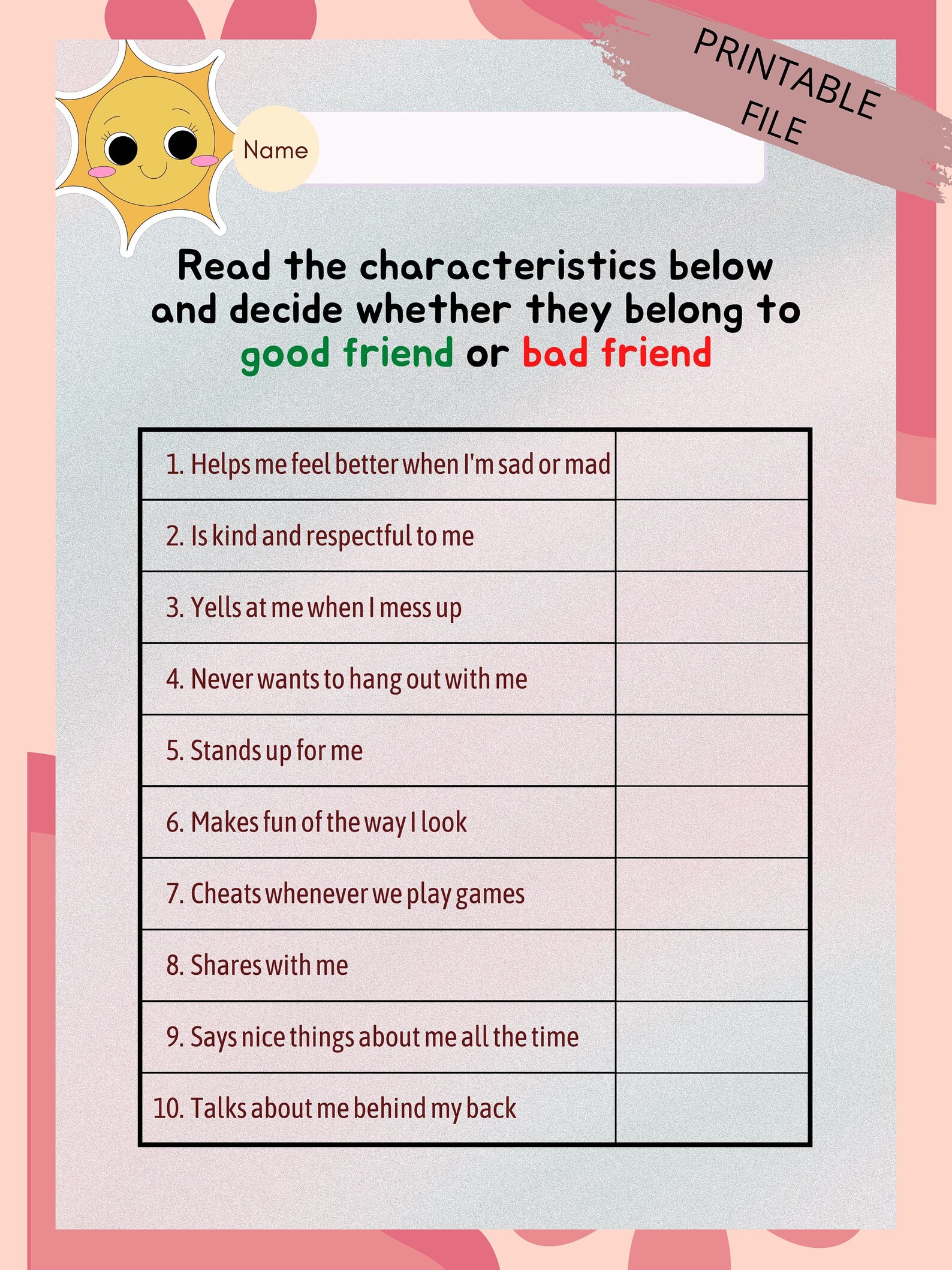 Good Vs Bad Friends Poster – Social Skills Printable (PDF) - Etsy Canada