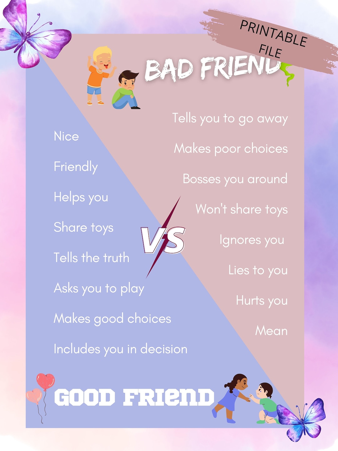 Good Vs Bad Friend Poster – Social Skills Learning (printable) - Etsy UK