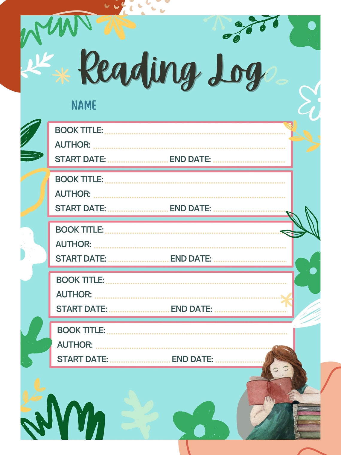 Kids Reading Log Printable, Printable Reading Log for Kids, Reading Log ...