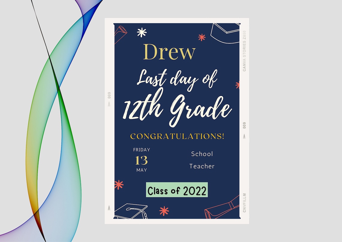 Editable First or Last Day of School - 12th Grade Boy or Girl Cute ...