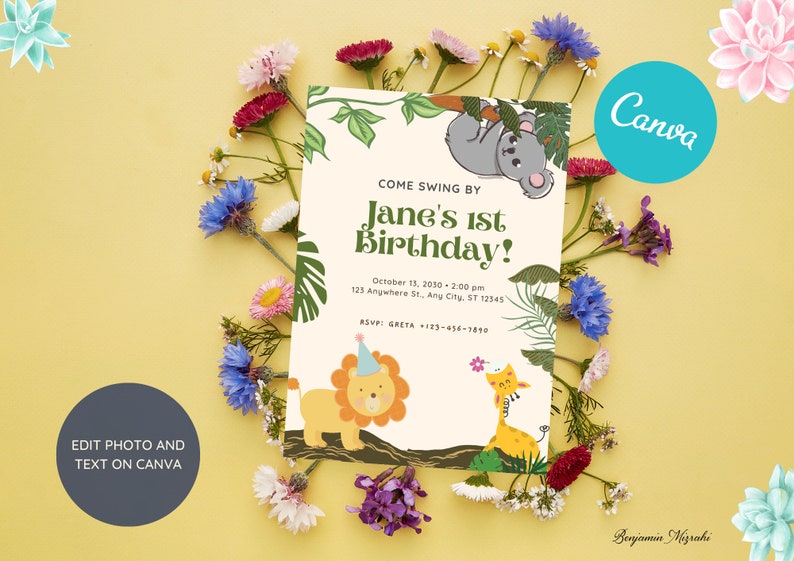 Editable Jungle Birthday Invitation Birthday Party Digital Download ...