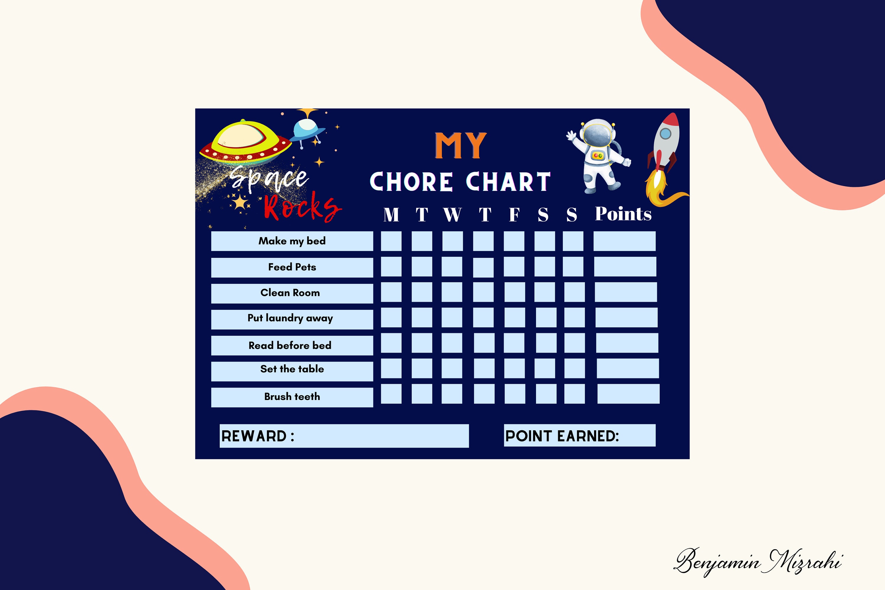Outer Space My Chore Chart Daily Responsibility With Rewards and Points ...
