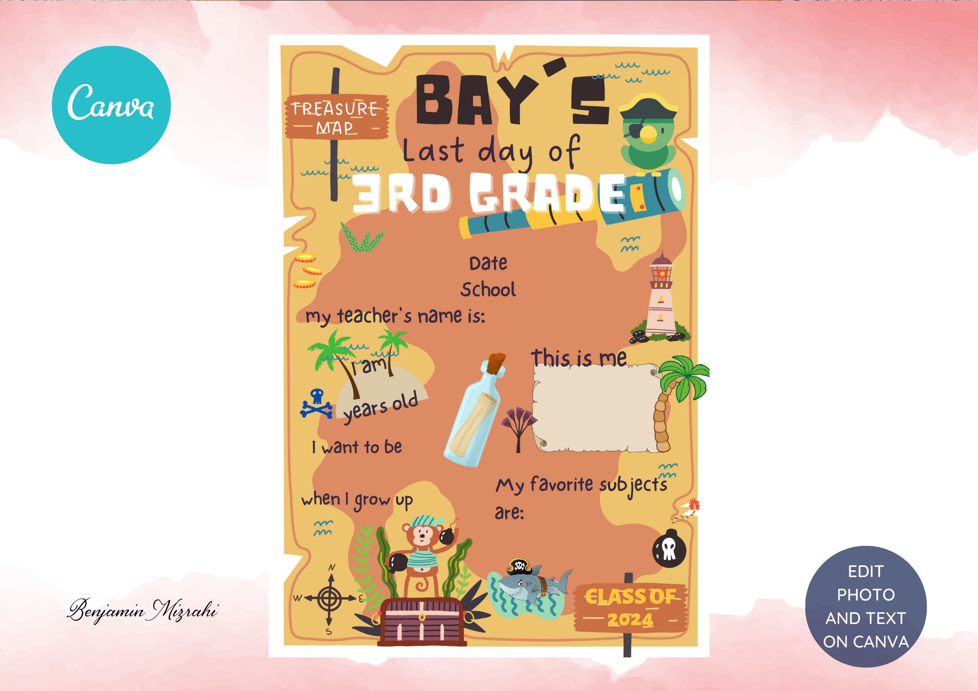 Editable First or Last Day of School 3rd Grade Sign for Boy or Girl ...