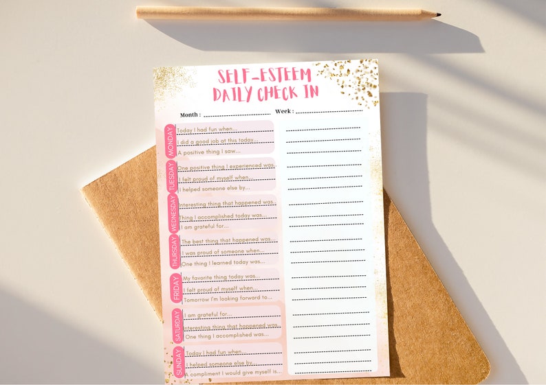 Daily Self-esteem Journal Printable Worksheet Child Therapy Counseling ...
