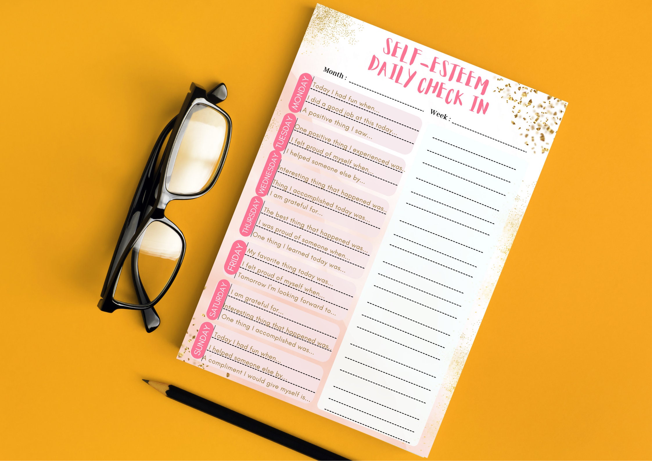 Daily Self-esteem Journal Printable Worksheet Child Therapy Counseling ...