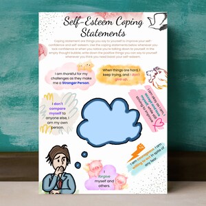 Self-esteem Journal, Coping Statements Worksheet for Kids Teens, Growth ...
