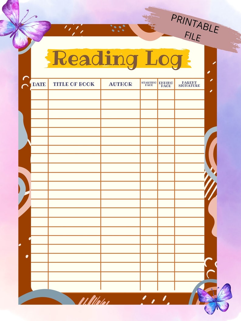 Kids Reading Log Printable, Printable Reading Log for Kids, Reading Log ...