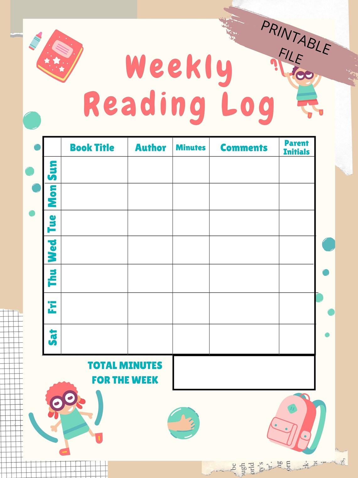 Kids Reading Log Printable, Printable Reading Log for Kids, Reading Log ...