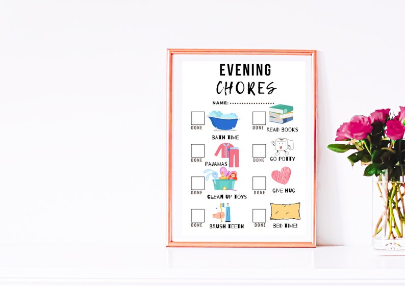 Kids Evening Chore Chart – Printable Routine, Responsibility Checklist ...