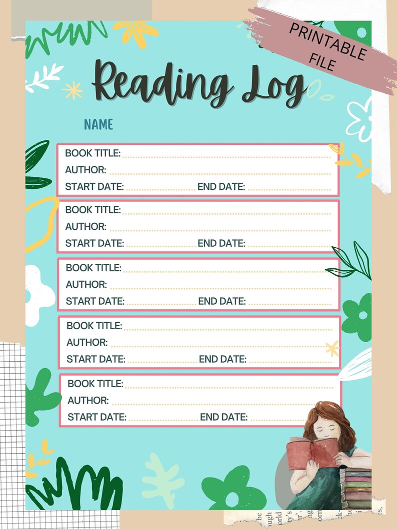 Kids Reading Log Printable, Printable Reading Log for Kids, Reading Log ...