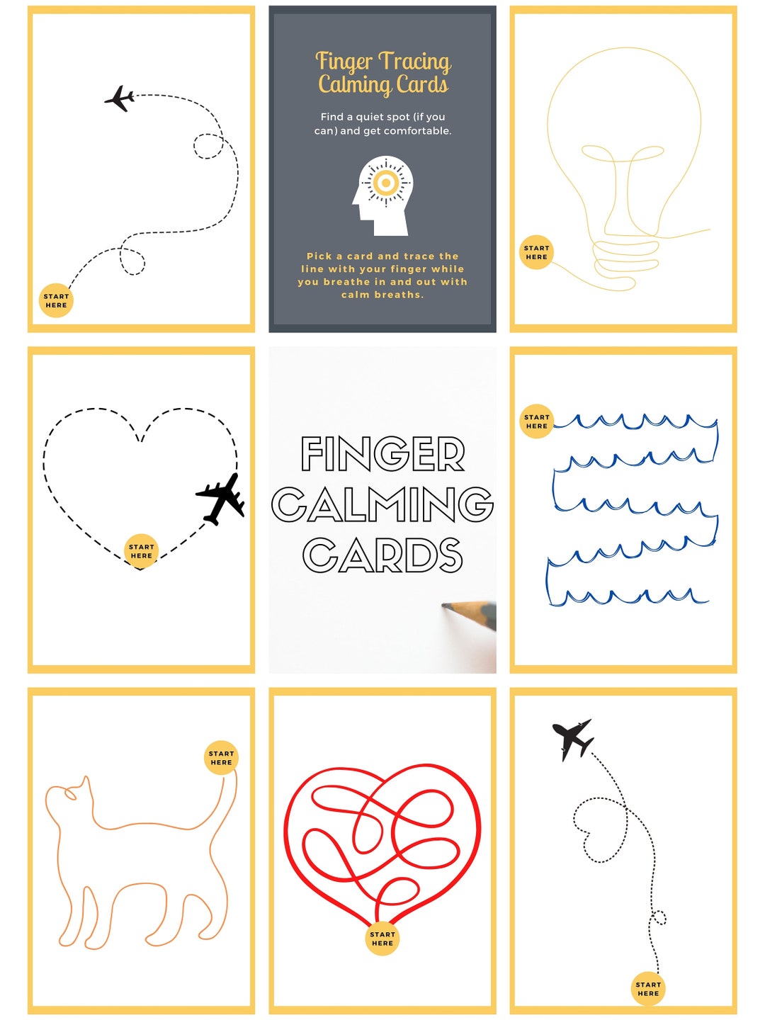 Finger Tracing Calming Cards, Printable Mindfulness Flash Cards, Calm ...
