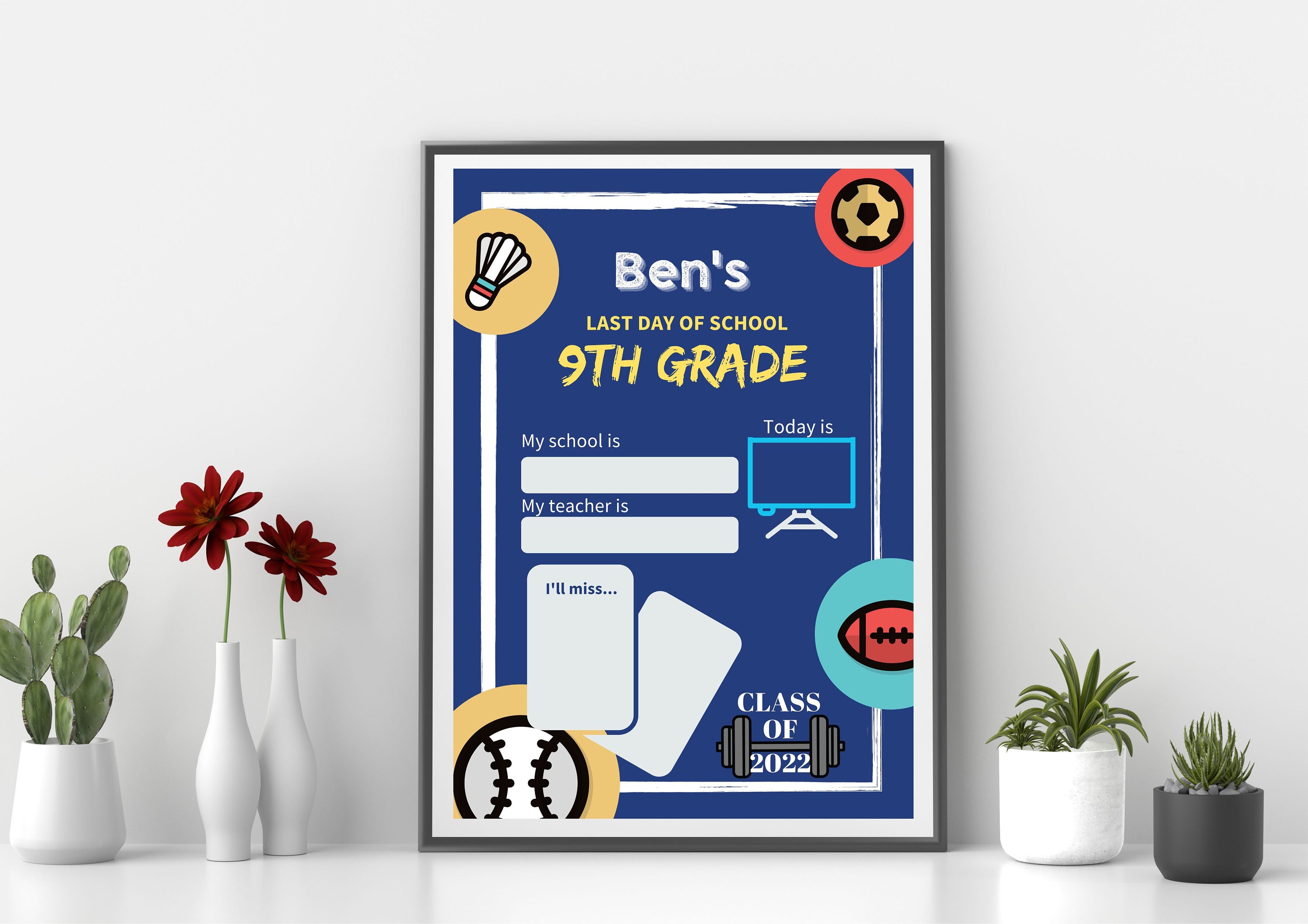 Editable First or Last Day of School 9th Grade Boy or Girl Cute ...
