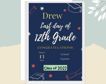 Last Day of School Sign Printable, White Chalkboard, Editable Name ...