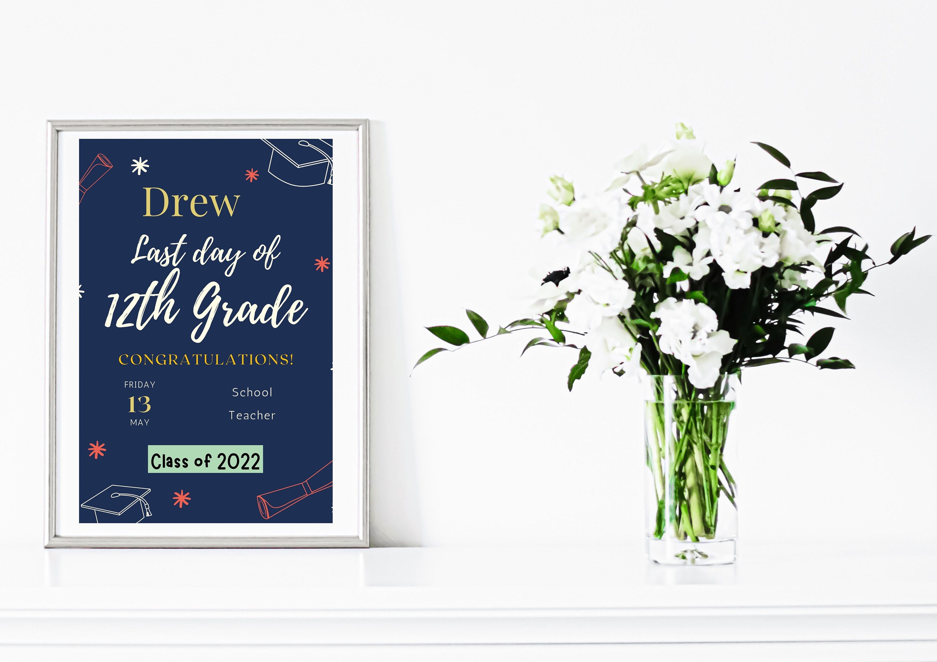 Editable First or Last Day of School - 12th Grade Boy or Girl Cute ...