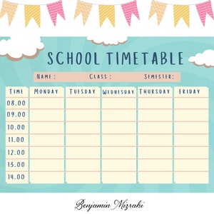 Cloud Theme School Timetable | Printable Class Schedule (digital ...
