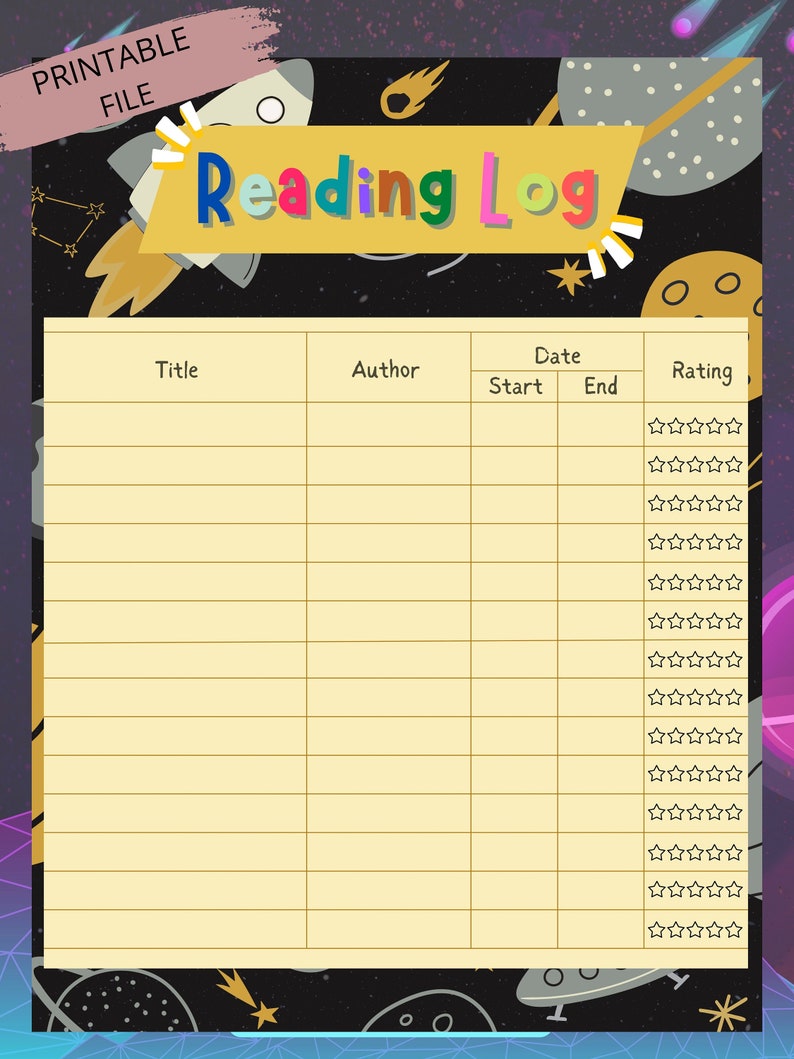 Kids' Reading Log Printable, Space Theme (digital Download) - Etsy Canada