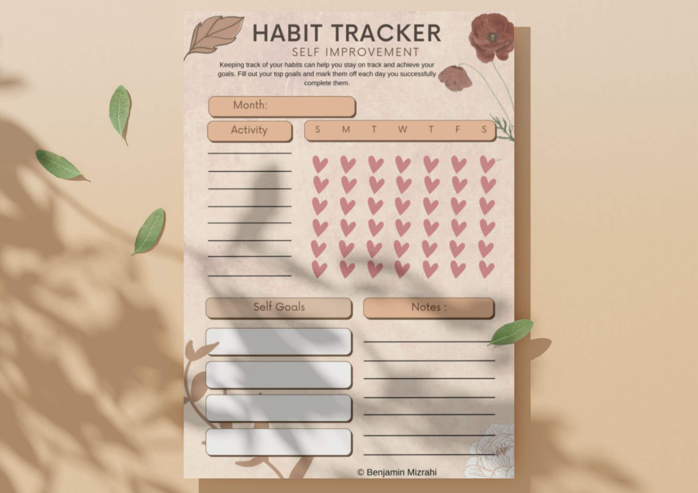 Habit Tracker Printable Self Improvement Goal Planner Mindfulness ...