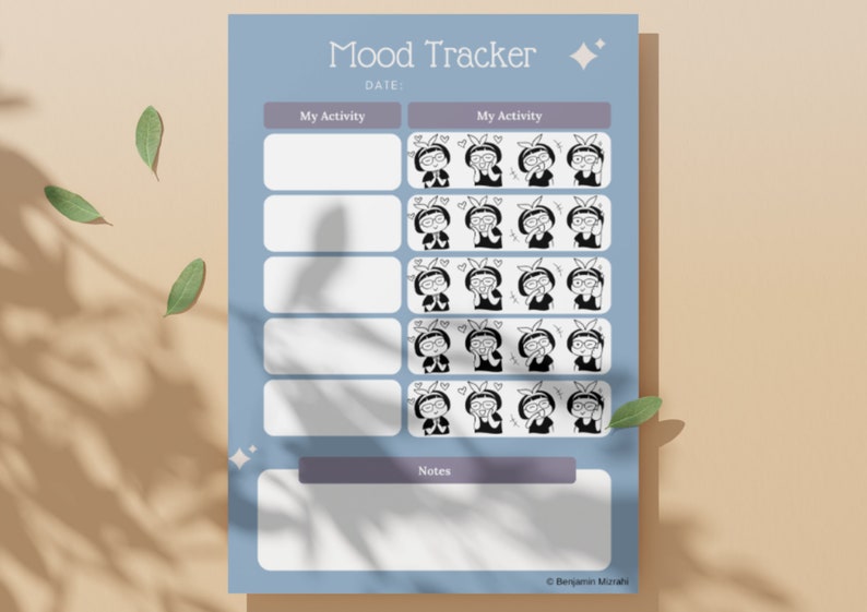 Printable Mood Tracker Chart Template, Daily Mood Tracker Pages for ...