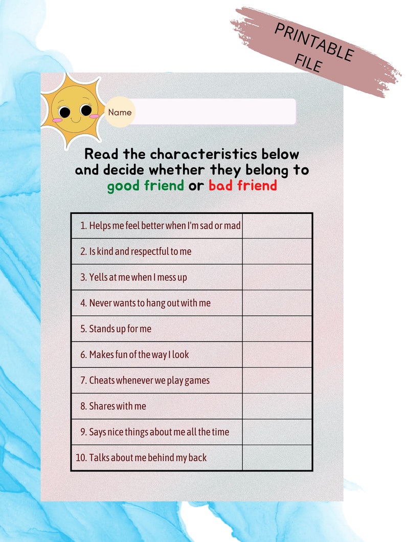 Good Vs Bad Friends Poster – Social Skills Printable (PDF) - Etsy