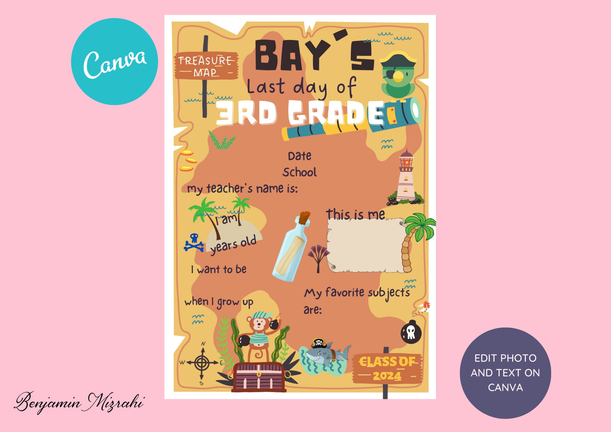 Editable First or Last Day of School 3rd Grade Sign for Boy or Girl ...