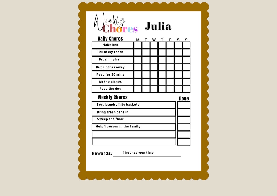 Weekly Chore Chart Editable With Rewards - Daily Responsibility Chart ...