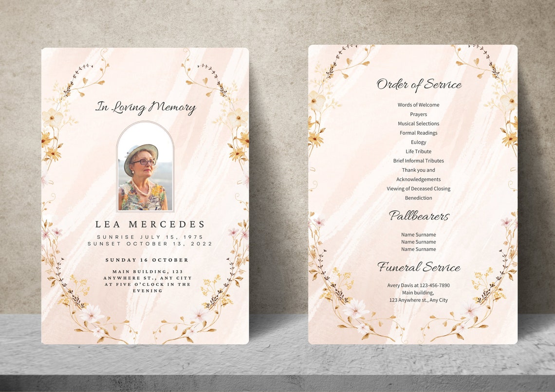 Editable Pink Funeral Program Template, Memorial Program, Funeral ...