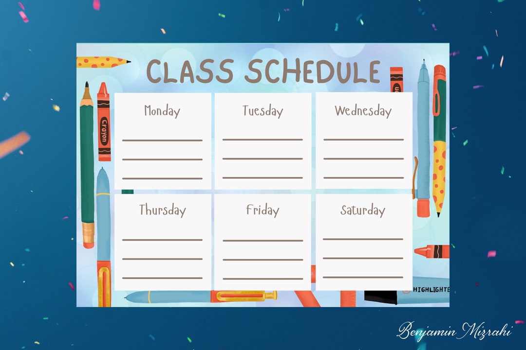 Class Schedule Printable Back to School Weekly Schedule Classroom ...