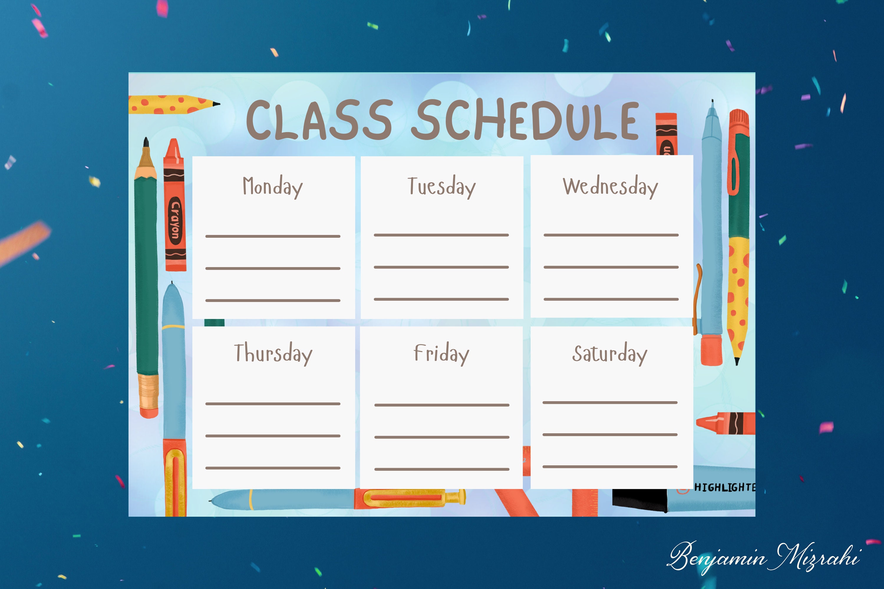 Class Schedule Printable Back to School Weekly Schedule Classroom ...