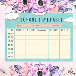 Editable School Timetable for Kids | Cloud Theme | Printable School ...