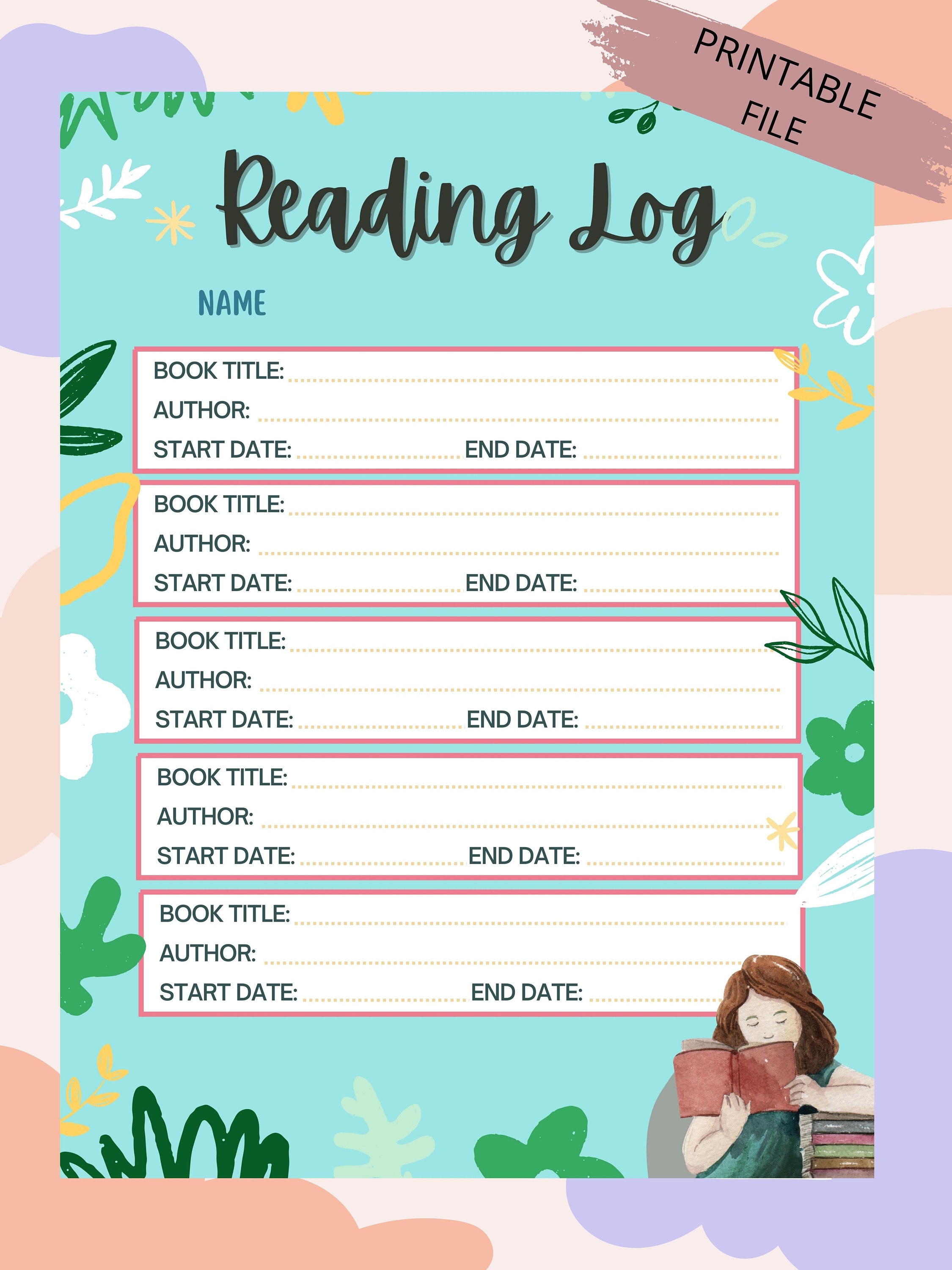 Kids Reading Log Printable, Printable Reading Log for Kids, Reading Log ...