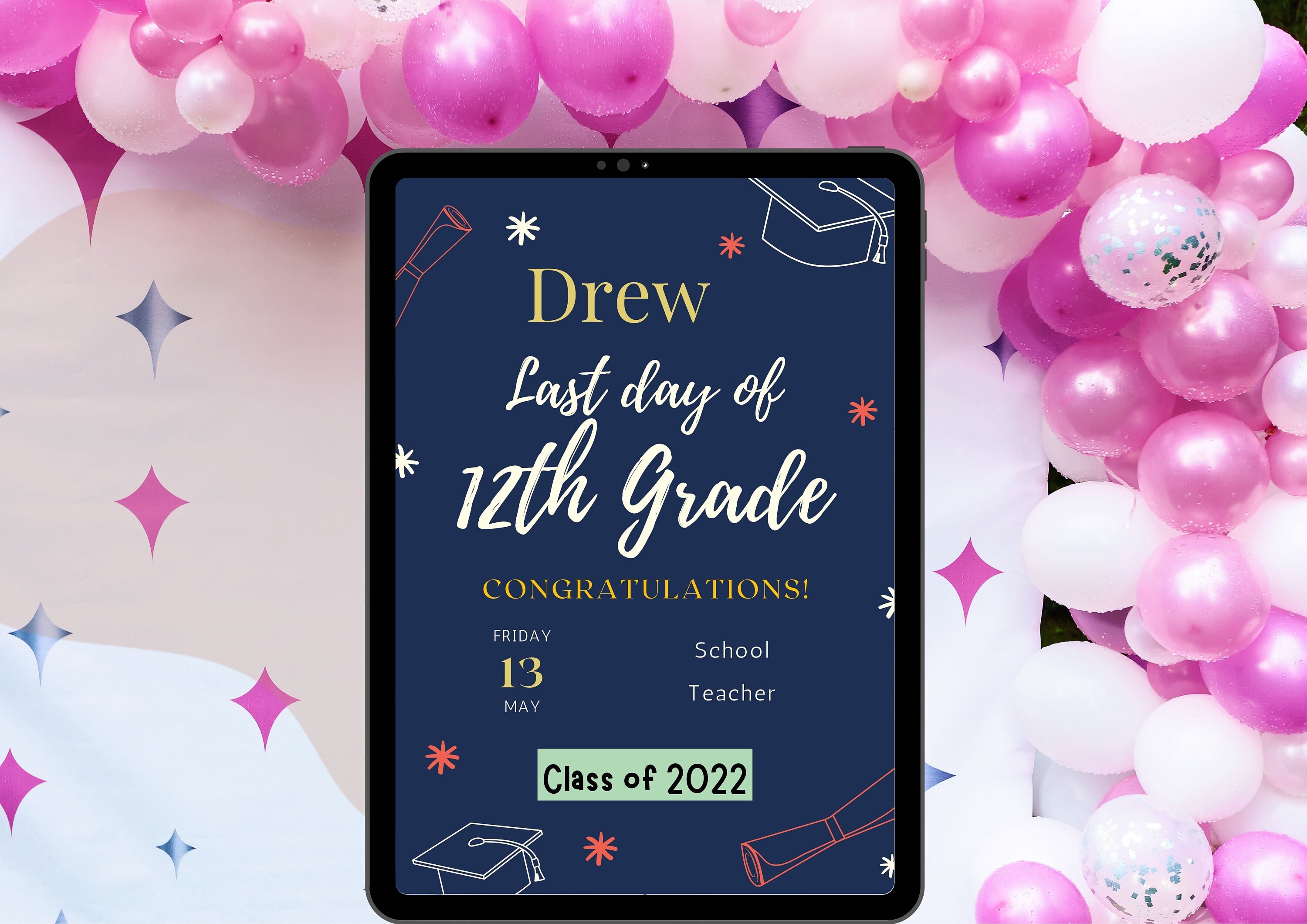 Editable First or Last Day of School - 12th Grade Boy or Girl Cute ...